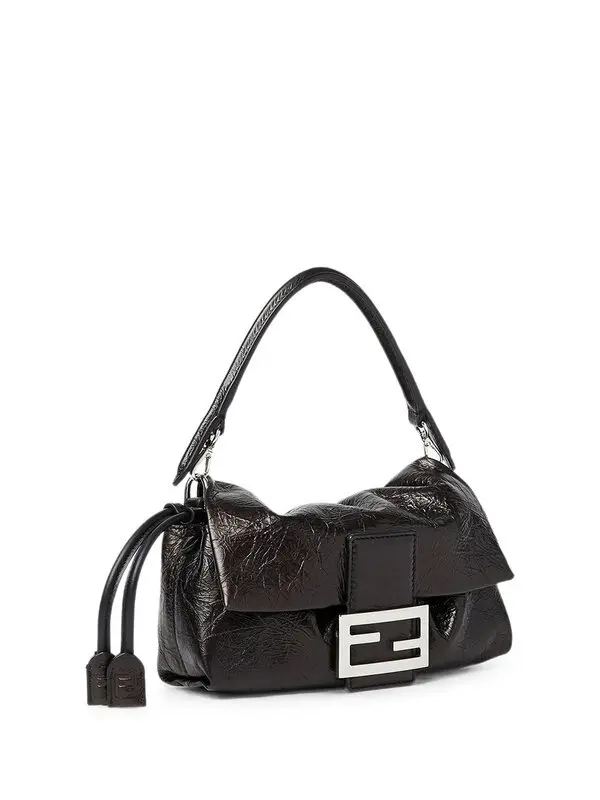 Fendi Baguette' Shoulder Bag With Ff Plate On The Front And Adjustable And Removable Strap In Leather For - Black