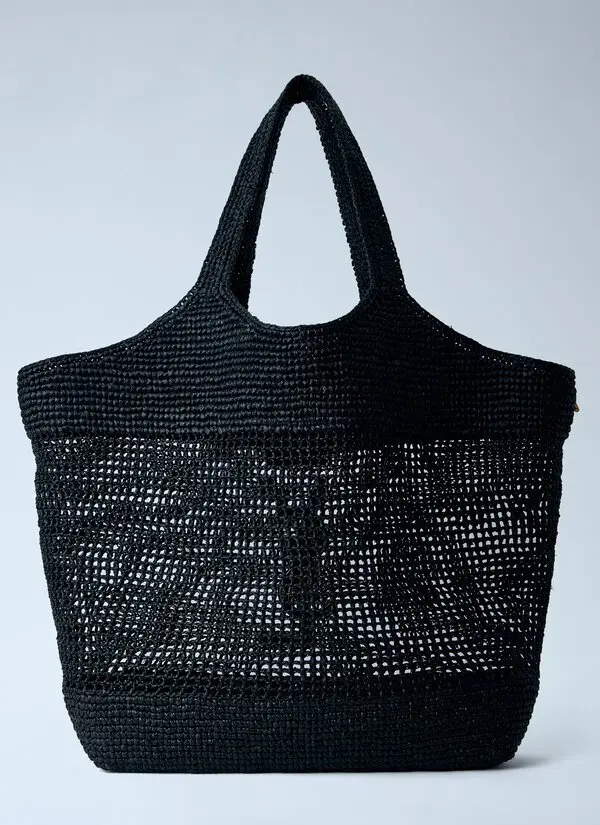 Saint Laurent Rafia Icare Tote Bag - Black