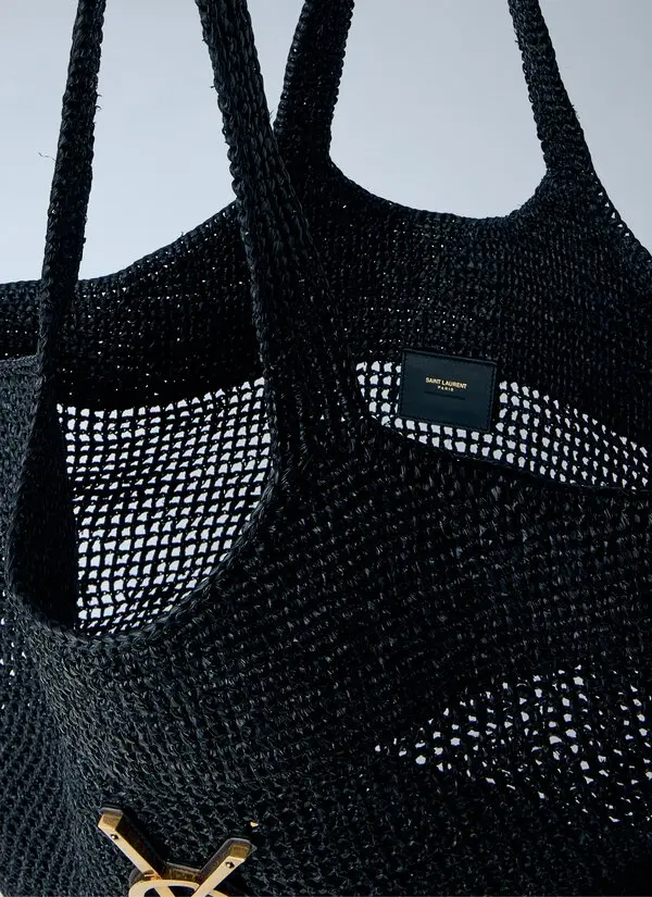 Saint Laurent Rafia Icare Tote Bag - Black