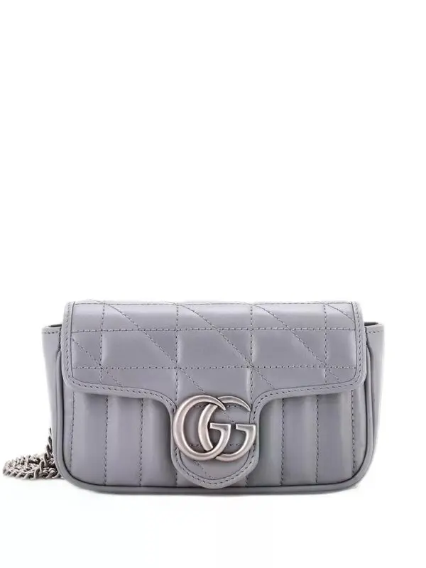 Gucci Gg Marmont Flap Bag Mixed Matelasse Leather Super Mini Crossbody Bag - Grey