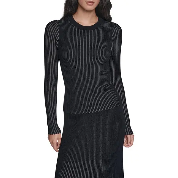 Dkny Plaited Rib Metallic Sweater - Black
