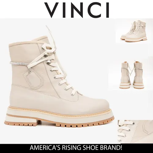 VINCI LEATHER SHOES The Arata Leather Lace-up Ankle Boot With A Side Zipper