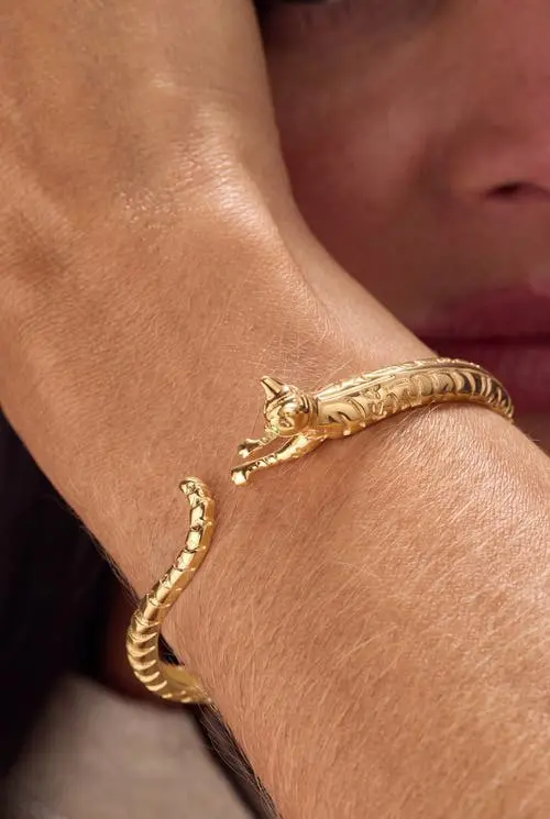 ALEX AND ANI Tabby Cat Hinged Cuff - Silver