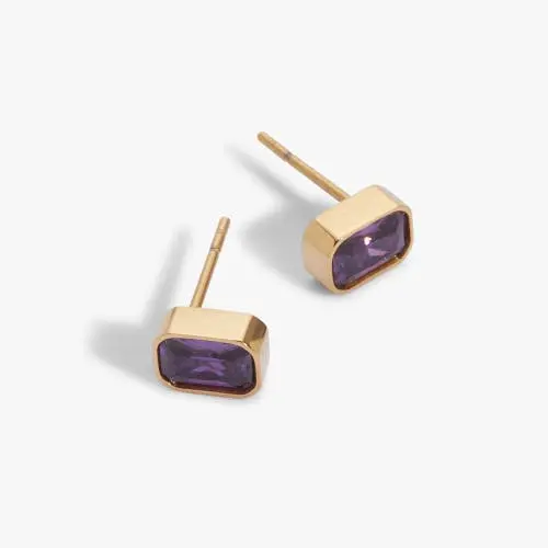 ALEX AND ANI February Emerald-cut Birthstone Stud Earrings - Gold