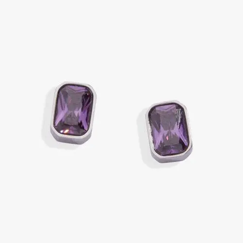 ALEX AND ANI February Emerald-cut Birthstone Stud Earrings - Silver