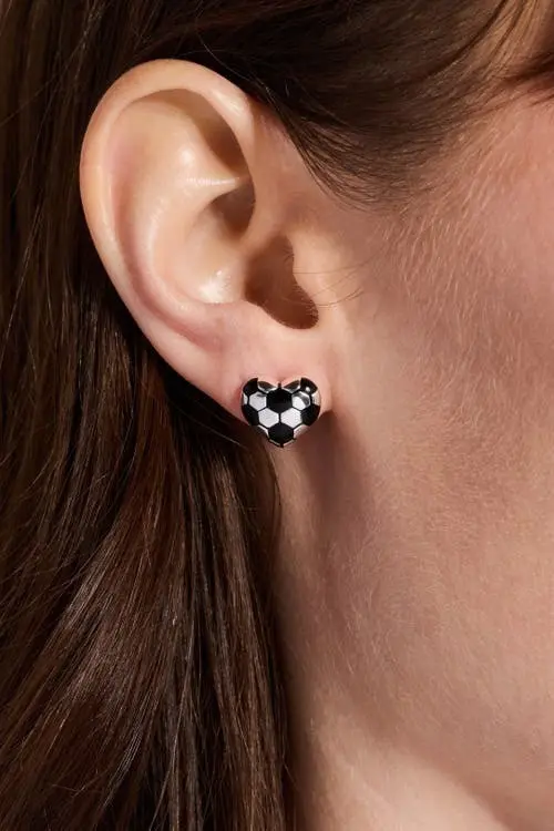 ALEX AND ANI Soccer Heart Stud Earrings