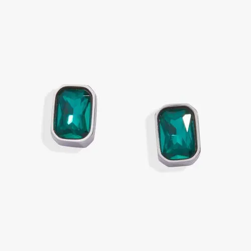 ALEX AND ANI December Emerald-cut Birthstone Stud Earrings - Silver