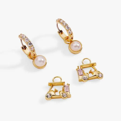 ALEX AND ANI Golf Cart Interchangeable Charm Huggie Hoop Set Of 2