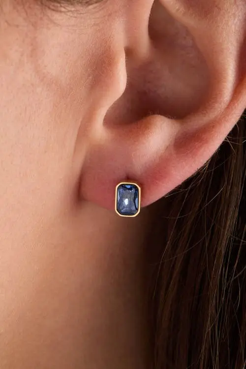 ALEX AND ANI September Emerald-cut Birthstone Stud Earrings - Gold