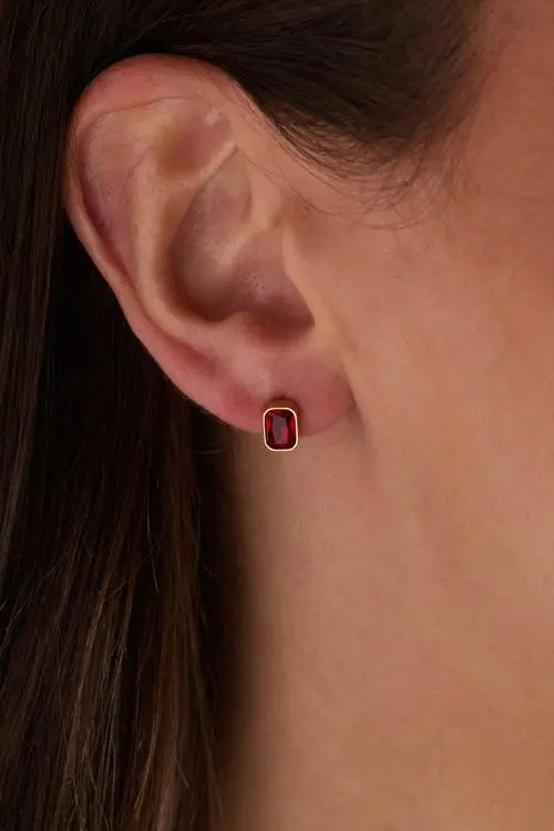 ALEX AND ANI July Emerald-cut Birthstone Stud Earrings