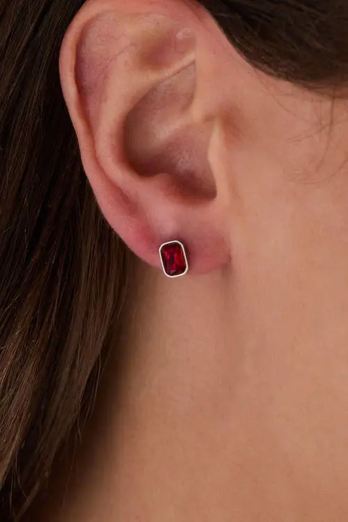 ALEX AND ANI July Emerald-cut Birthstone Stud Earrings