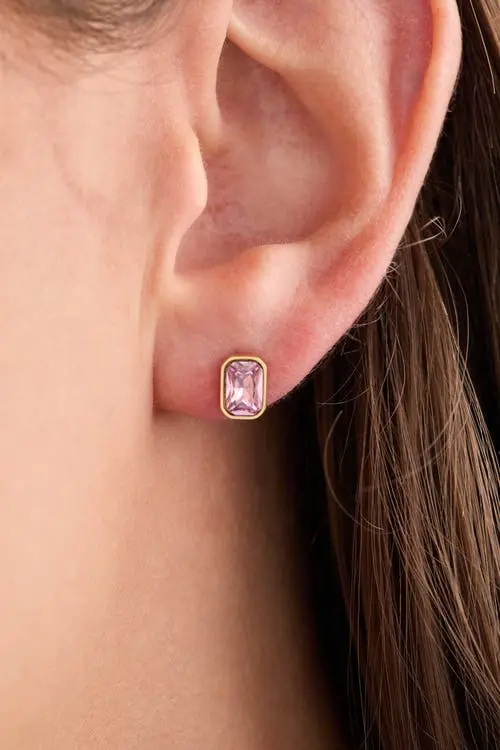 ALEX AND ANI October Emerald-cut Birthstone Stud Earrings