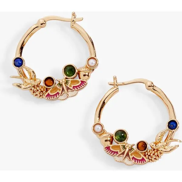 ALEX AND ANI Woodland Gemstone Hoop Earrings