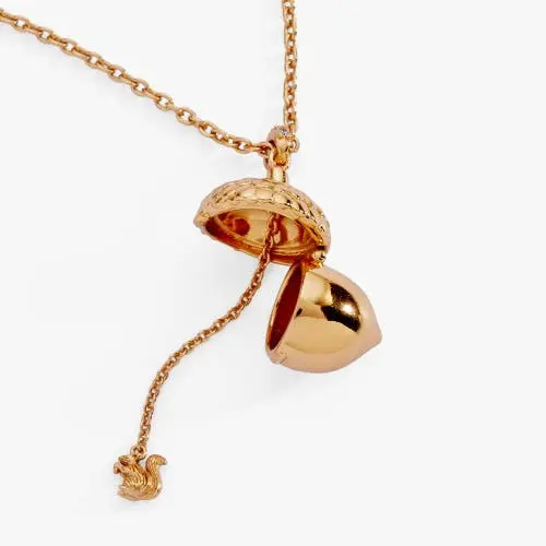 ALEX AND ANI Woodland Acorn & Hidden Squirrel Locket Necklace