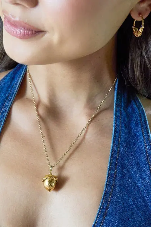 ALEX AND ANI Woodland Acorn & Hidden Squirrel Locket Necklace