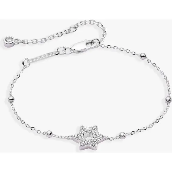ALEX AND ANI Star Of David Delicate Pave Beaded Chain Bracelet - Silver