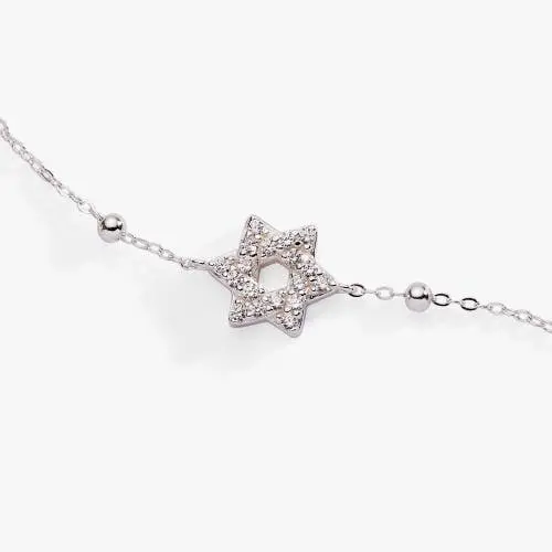 ALEX AND ANI Star Of David Delicate Pave Beaded Chain Bracelet - Silver