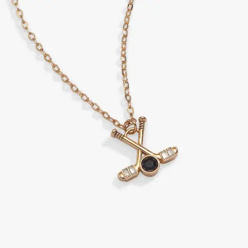 ALEX AND ANI Hockey Sticks & Puck Pendant Necklace