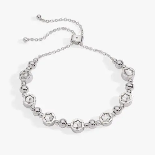 ALEX AND ANI Crystal Snowflake Beaded Bolo Bracelet - Silver