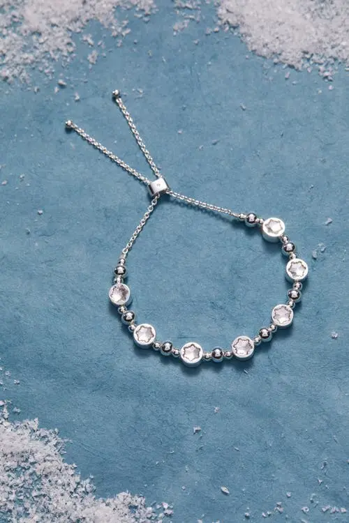 ALEX AND ANI Crystal Snowflake Beaded Bolo Bracelet