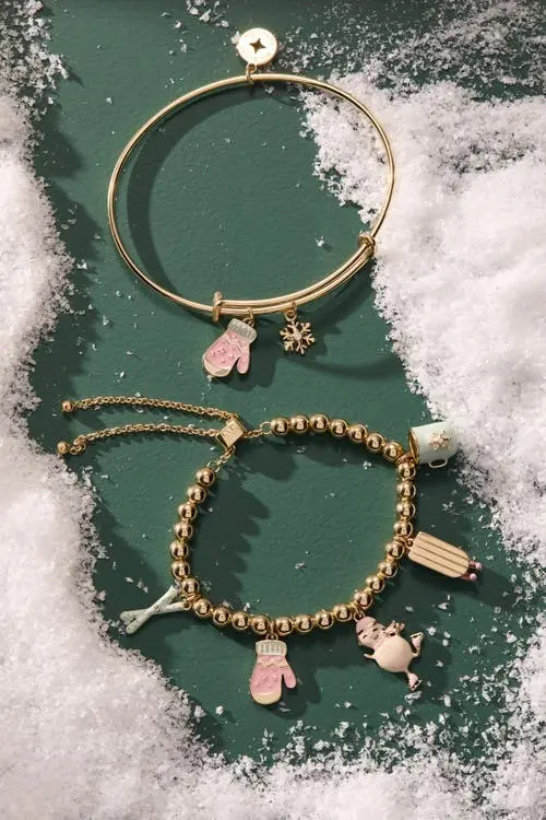 ALEX AND ANI Winter Wonderland Mitten And Snowflake Charm Bangle