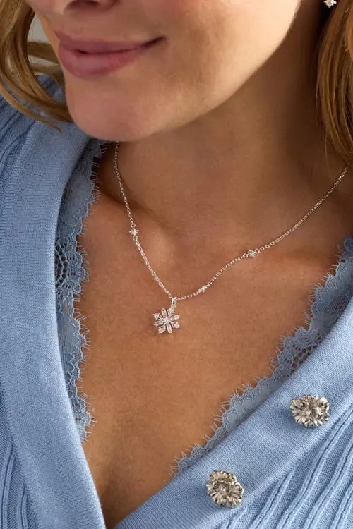 ALEX AND ANI Baguette Snowflake Pendant Necklace
