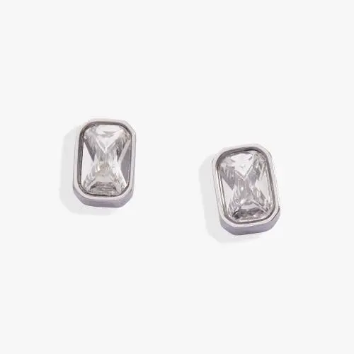 ALEX AND ANI April Emerald-cut Birthstone Stud Earrings