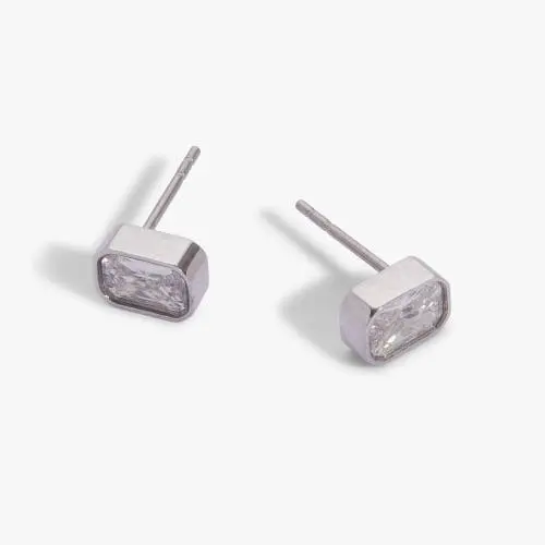 ALEX AND ANI April Emerald-cut Birthstone Stud Earrings