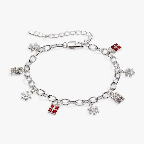 ALEX AND ANI Snowflakes & Presents Multi Charm Bracelet - Silver