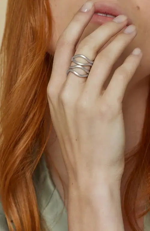 BEARFRUIT JEWELRY Lola Layered Wave Ring Bold Sculptural Modern Statement Jewelry - Silver