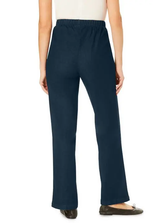 WOMAN WITHIN Fineline Stretch Denim Wide Leg Pull On Jeans - Indigo