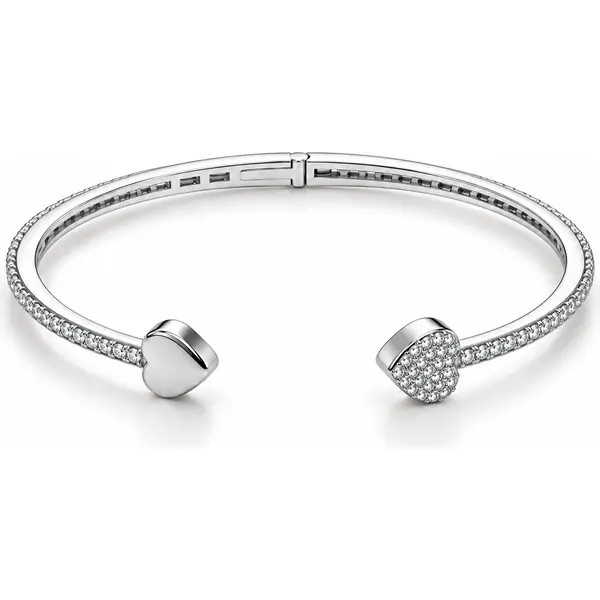 DONATELLO GIAN Double Heart Crystal Cuff Bracelet - Silver