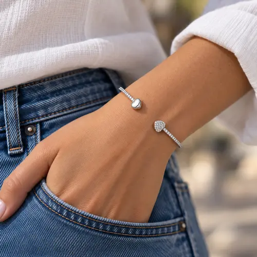 DONATELLO GIAN Double Heart Crystal Cuff Bracelet