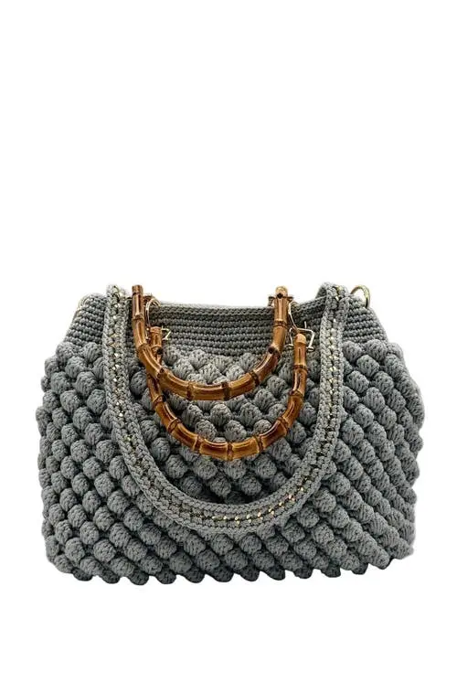 MEERTENS LUXURY Bubble Crochet Wood Handle Handbag - Grey