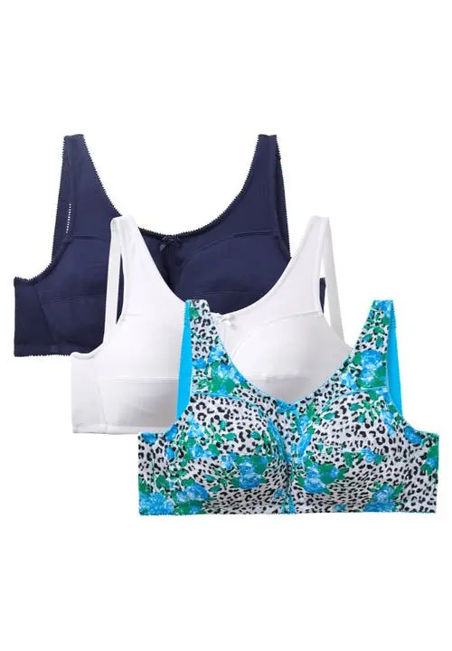 COMFORT CHOICE 3 Pack Wireless Light Support Cotton Bra - Navy Assorted