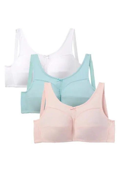 COMFORT CHOICE 3 Pack Wireless Light Support Cotton Bra - Pastel Assorted