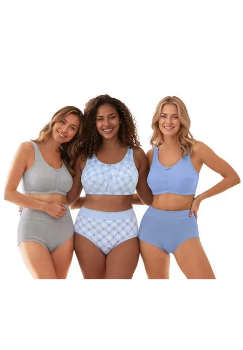 COMFORT CHOICE 3 Pack Wireless Light Support Cotton Bra - Soft Blue Assorted