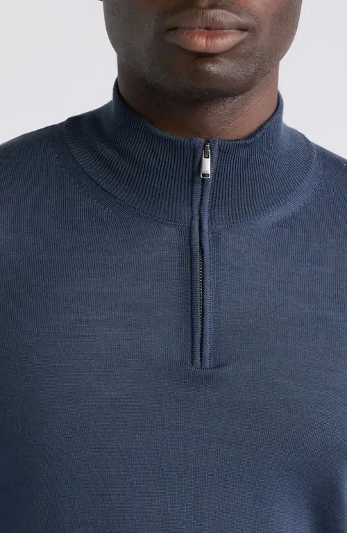 BOSS Ebenji Quarter Zip Virgin Wool Sweater - Open Blue