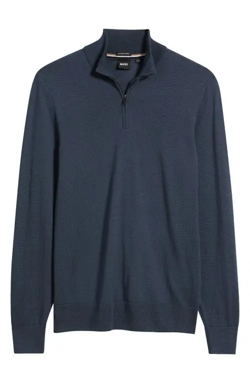 BOSS Ebenji Quarter Zip Virgin Wool Sweater - Open Blue