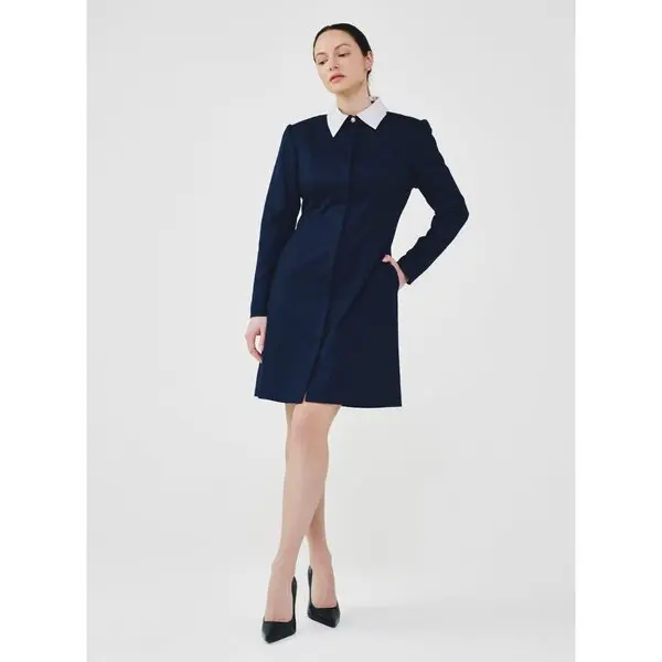 A.SHIMUS Long Sleeve Wool Shirt Dress - Navy
