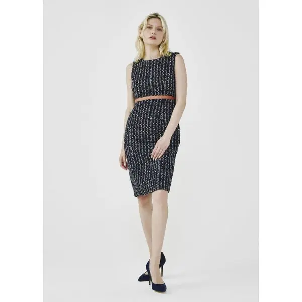 A.SHIMUS Sleeveless Sheath Tweed Dress - Navy