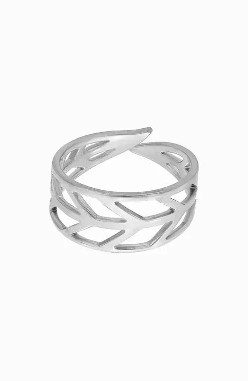 BEARFRUIT JEWELRY Giselle Leaf Cutout Ring Adjustable Nature Inspired Statement - Silver