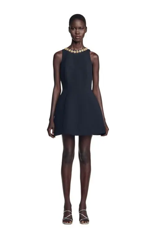 Sandro Short Dress With Jewel Detail - Black