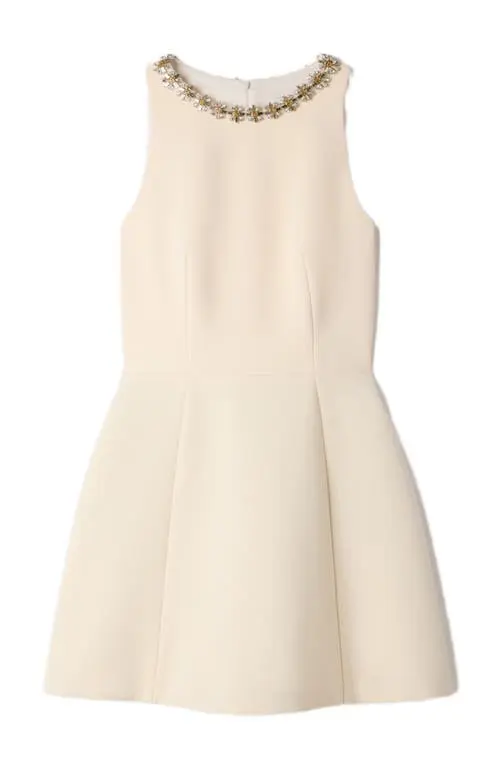 Sandro Short Dress With Jewel Detail - Vanilla
