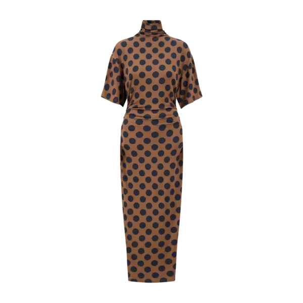 Lela Rose Polka Dot Jersey Turtleneck Dress