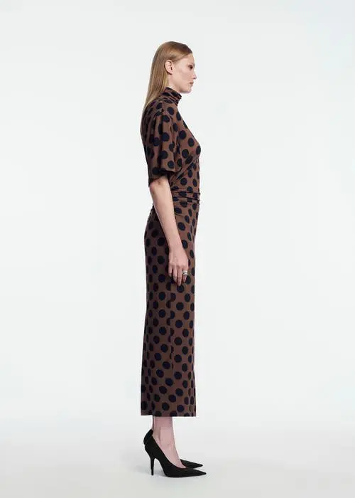 Lela Rose Polka Dot Jersey Turtleneck Dress
