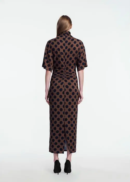 Lela Rose Polka Dot Jersey Turtleneck Dress