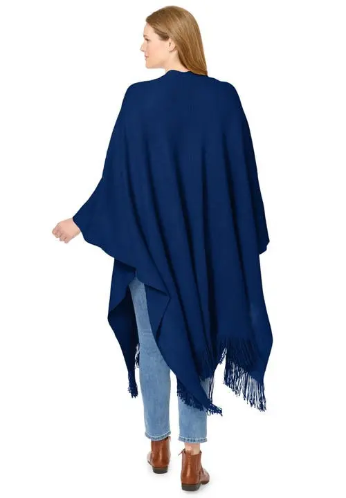 WOMAN WITHIN Fringe Wrap Cape - Evening Blue