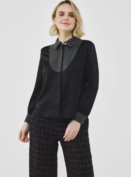 A.SHIMUS Fancy Tweed Button Up Shirt - Black
