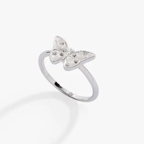 ALEX AND ANI Glass Butterfly Statement Ring - Silver